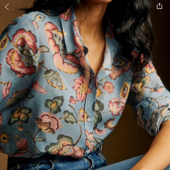 Sezane | Tops | Sezane Pierro Shirt In Aria Blue Background Size 38 | Poshmark